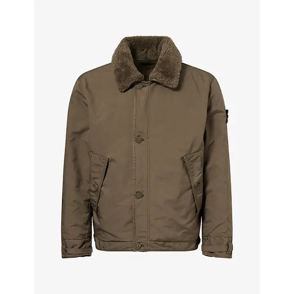 Stone Island Ghost David-tc Shearling-collar Woven Jacket