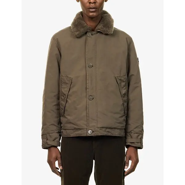Stone Island Ghost David-tc Shearling-collar Woven Jacket