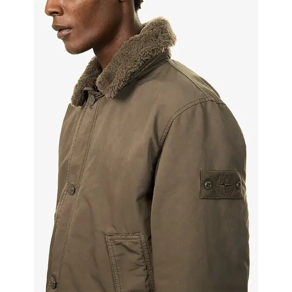 Stone Island Ghost David-tc Shearling-collar Woven Jacket