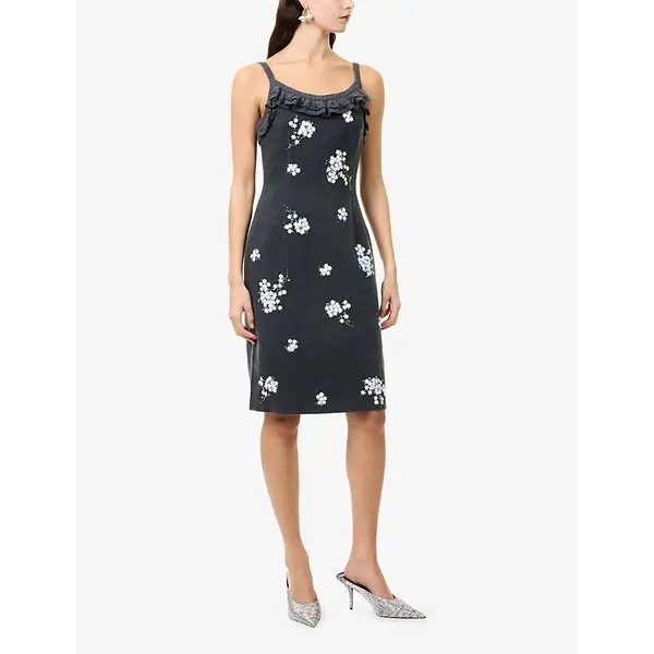 SHUSHU/TONG Sequin-embellished Cami-strap Wool-blend Midi Dress