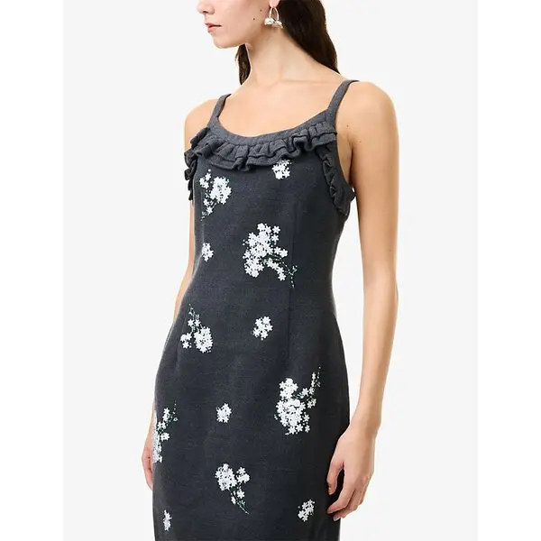 SHUSHU/TONG Sequin-embellished Cami-strap Wool-blend Midi Dress