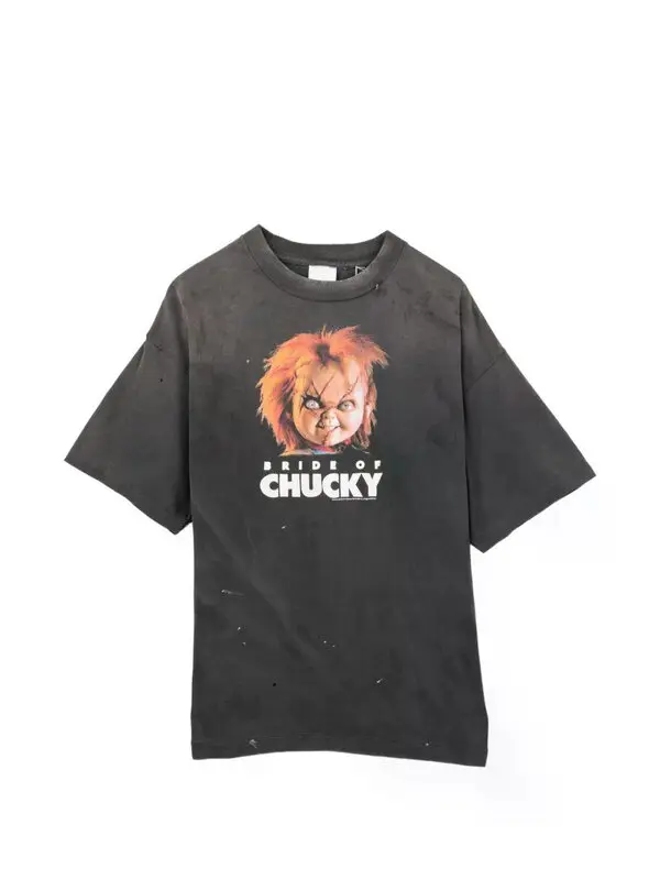 SAINT MXXXXXX Distressed Graphic-print T-shirt - Grey