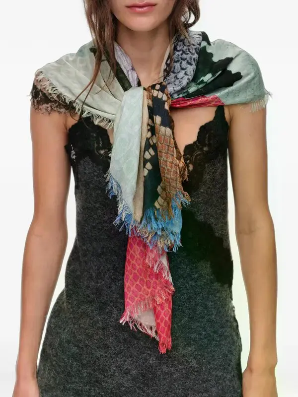 Bimba Y Lola Geometric Patchwork Scarf With Serpentine Pattern