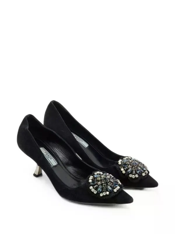 Prada Crystal-embellished Pointed-toe Pumps - Black