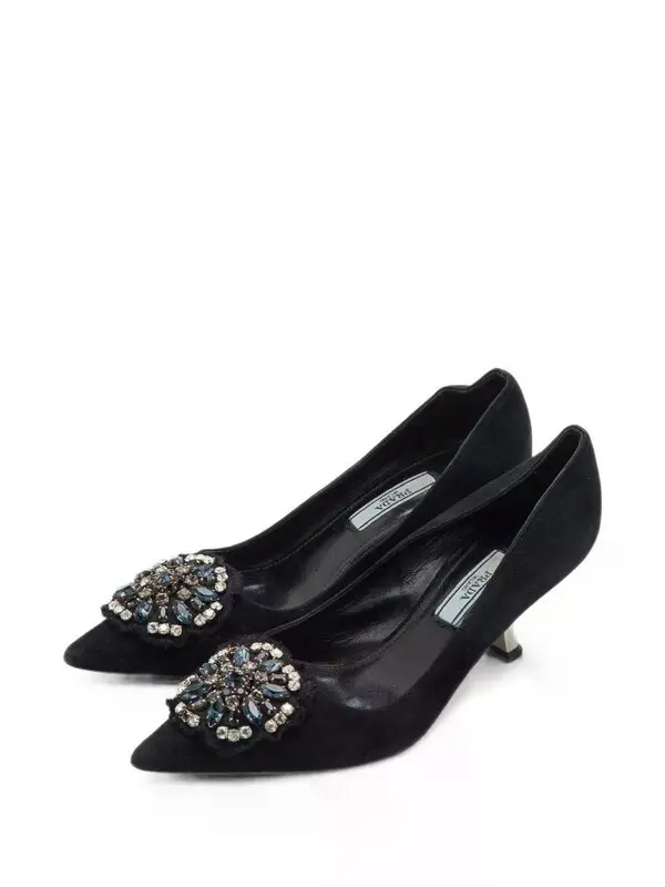 Prada Crystal-embellished Pointed-toe Pumps - Black