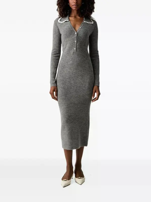 TWINSET Long Knit Dress With Crochet Collar