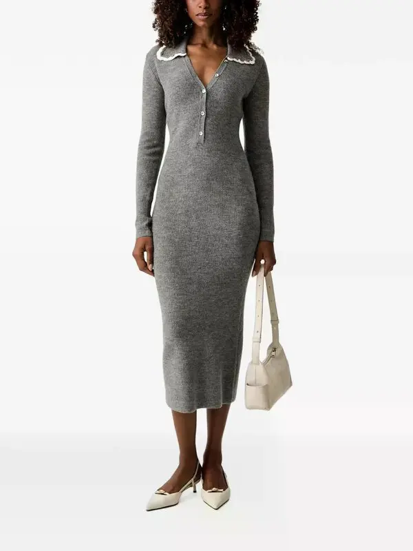 TWINSET Long Knit Dress With Crochet Collar