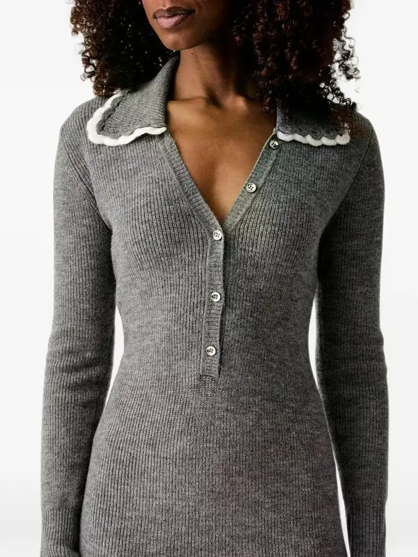 TWINSET Long Knit Dress With Crochet Collar