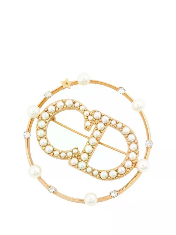 Dior 2010-2026 Plated Crystal And Faux Pearl Clair D Lune Brooch Costume Brooch - Gold