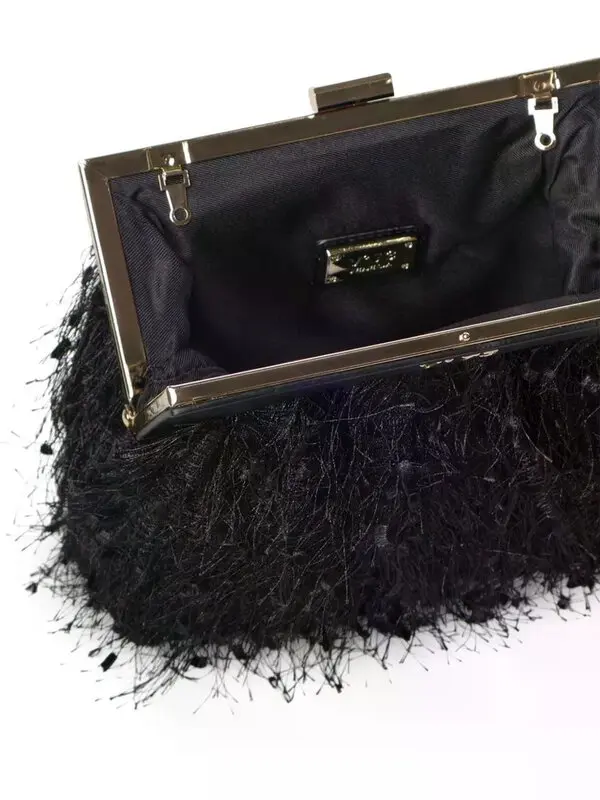 V°73 Feather-effect Clutch Bag - Black