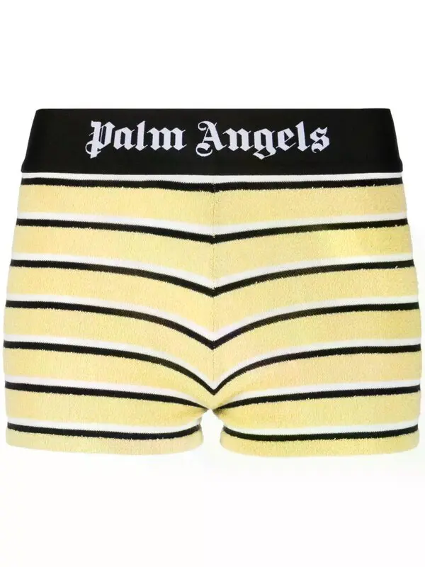 Palm Angels Logo-tape Striped Shorts - Yellow