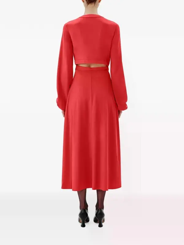 Another Tomorrow Cut-out Lantern-sleeve Wrap Dress