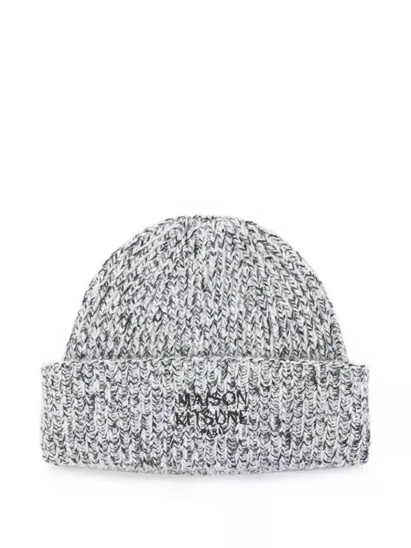 Maison Kitsuné Logo-embroidered Ribbed-knit Beanie Hat