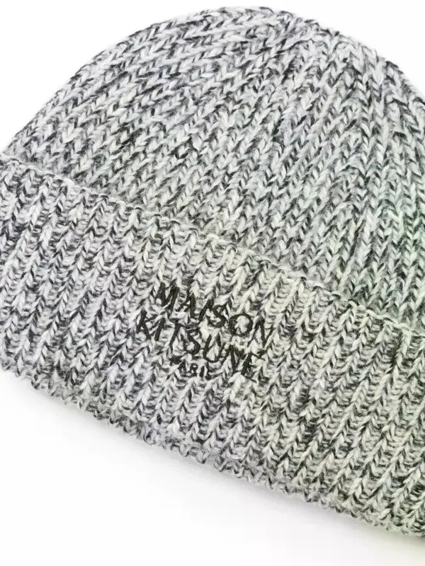 Maison Kitsuné Logo-embroidered Ribbed-knit Beanie Hat