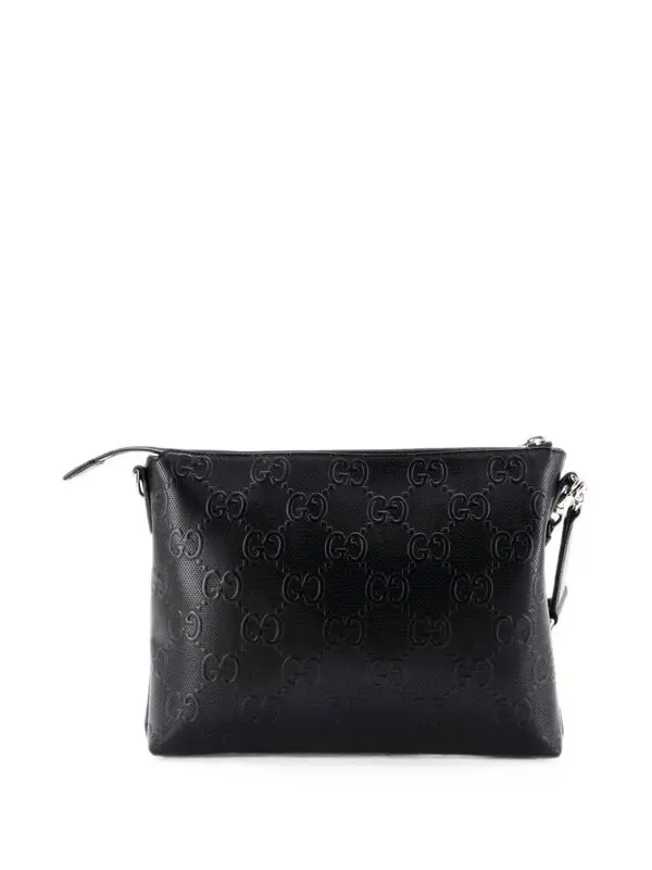 Gucci Convertible Messenger Bag Gg Embossed Perforated Leather Medium Clutch Bag