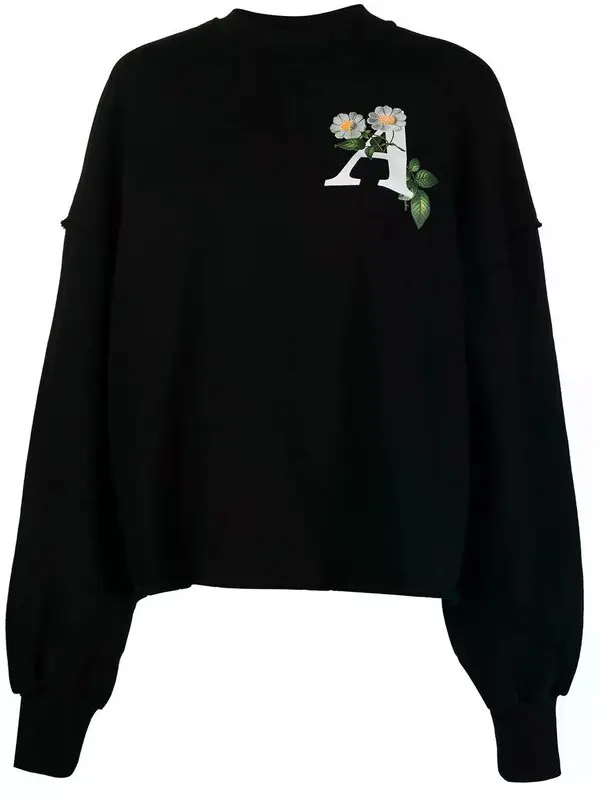 Palm Angels Daisy Logo Cotton Sweatshirt - Black