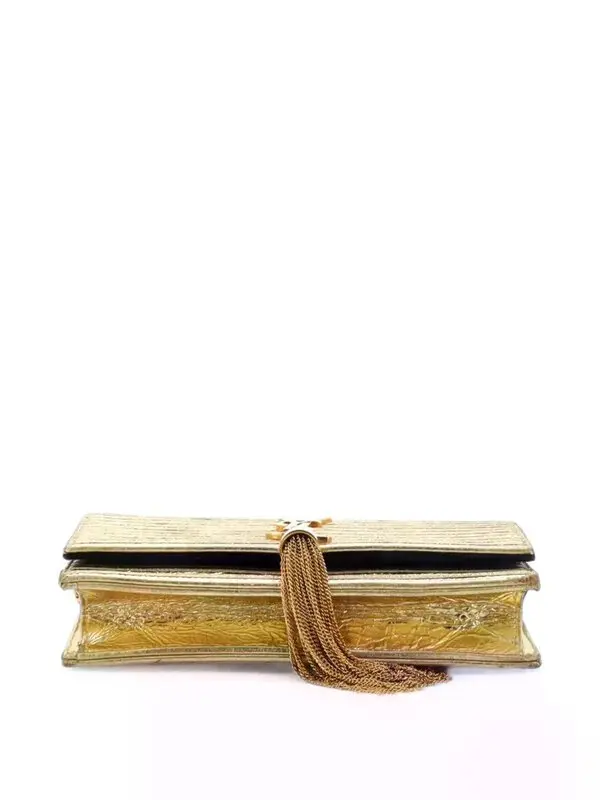 Saint Laurent Classic Monogram Tassel Embellished Textured Leather Medium Crossbody Bag - Gold