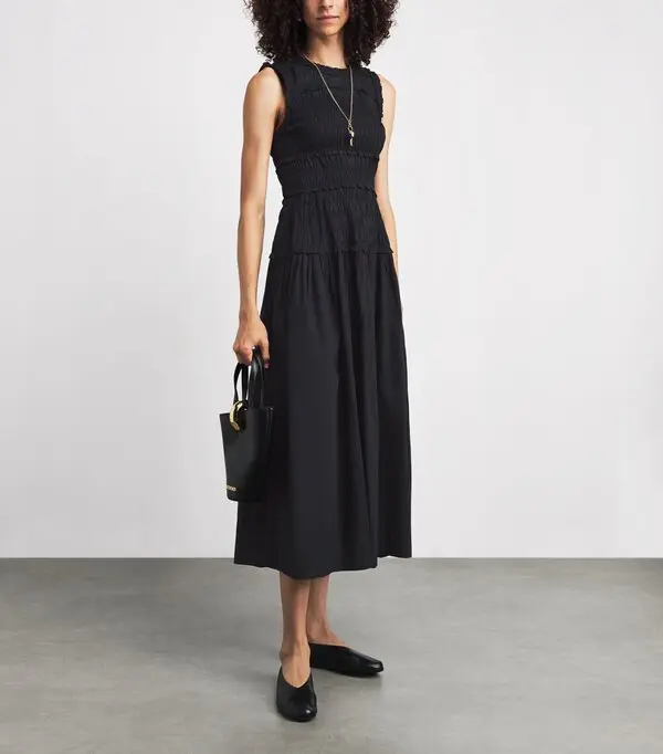 DÔEN Organic Cotton Shirred Mallory Midi Dress