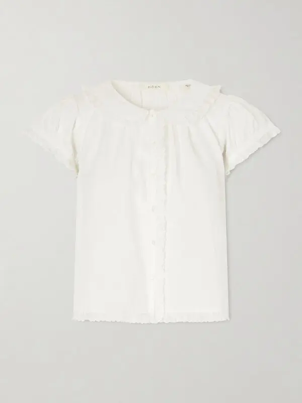 DÔEN Karina Ruffled Ramie Blouse - White