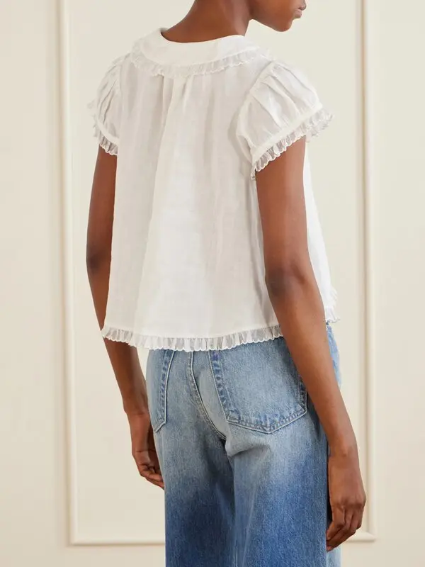 DÔEN Karina Ruffled Ramie Blouse - White