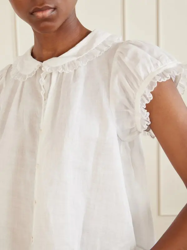 DÔEN Karina Ruffled Ramie Blouse - White