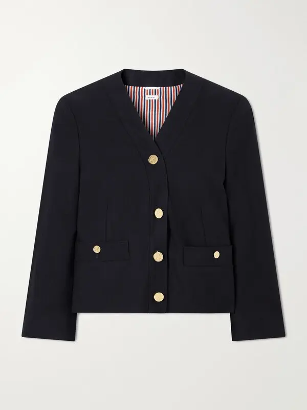 Thom Browne Cropped Virgin Wool-hopsack Jacket