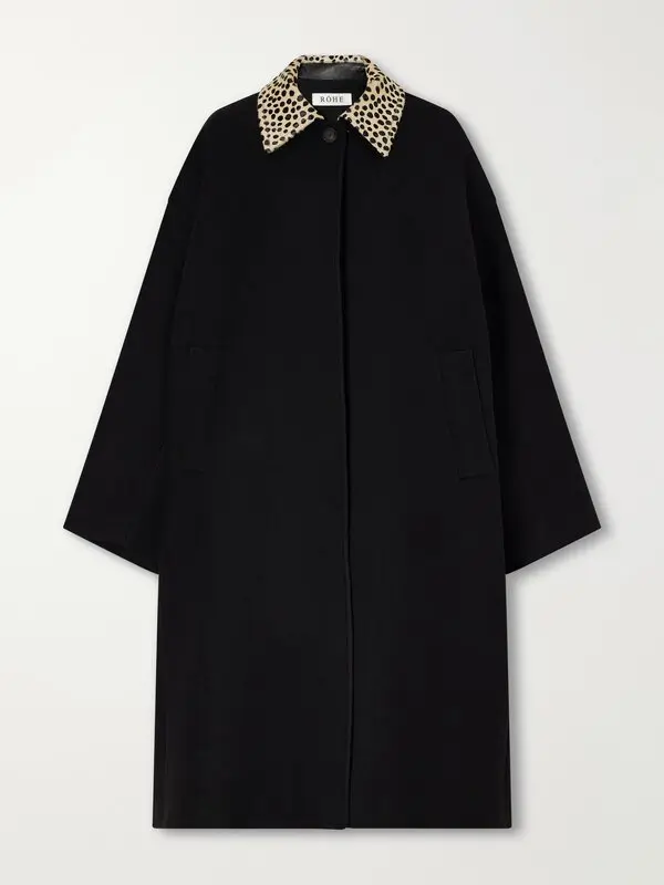 RÓHE Cheetah Leopard-print Calf Hair-trimmed Virgin Wool Twill Coat