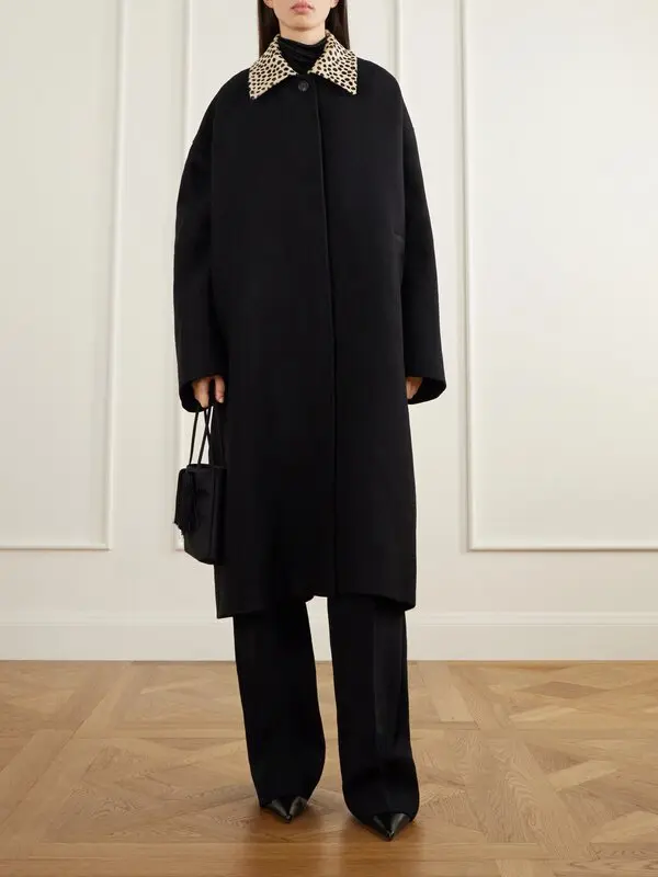 RÓHE Cheetah Leopard-print Calf Hair-trimmed Virgin Wool Twill Coat