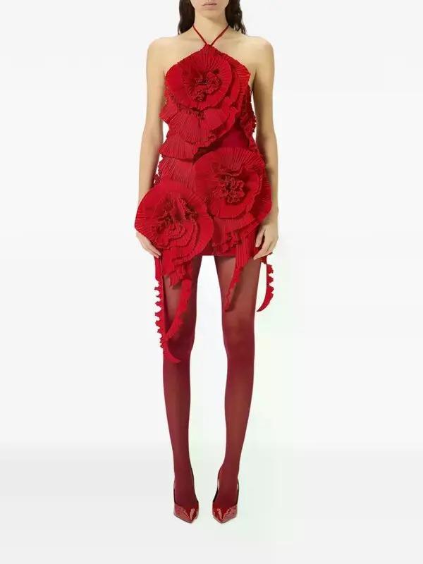 Blumarine Pleated-rose Mini Dress