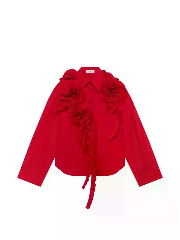Blumarine Ruffled Floral-appliqué Shirt - Red
