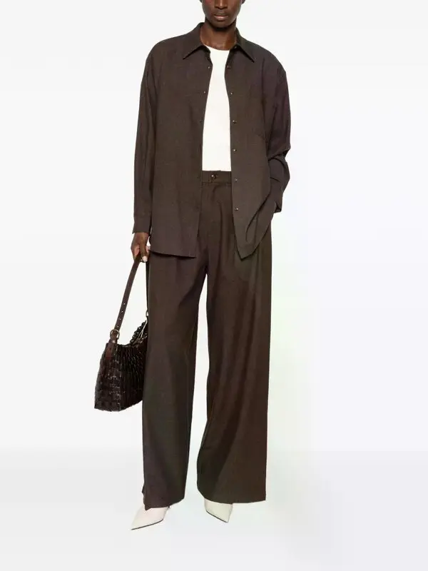 ELEH Pleated Wide-leg Trousers - Brown