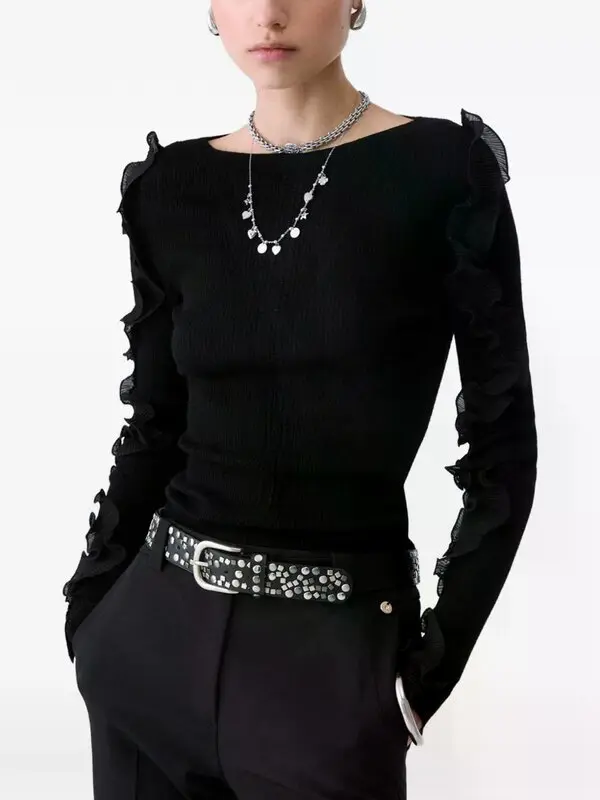 Liu Jo Wool Sweater With Ruffles - Black