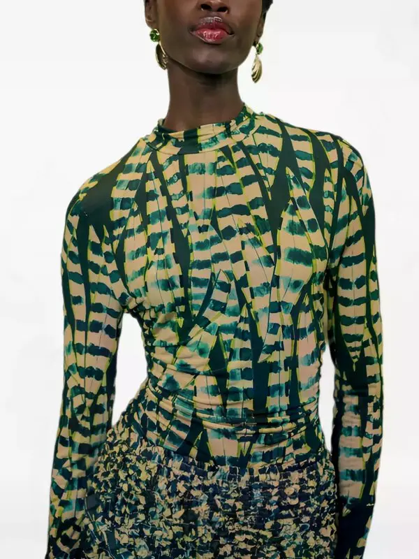 Farm Rio Leaf-print Long-sleeve Blouse