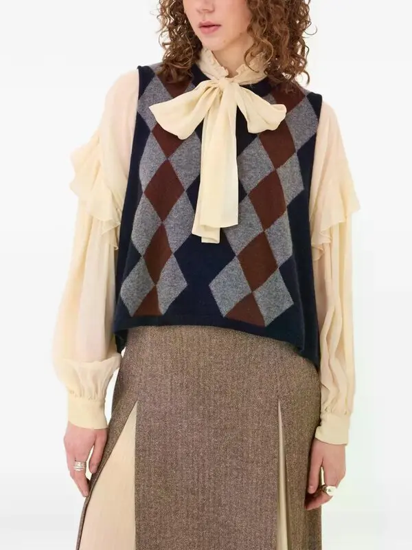 OTTOD'AME Argyle-pattern Asymmetric-hem Sweater