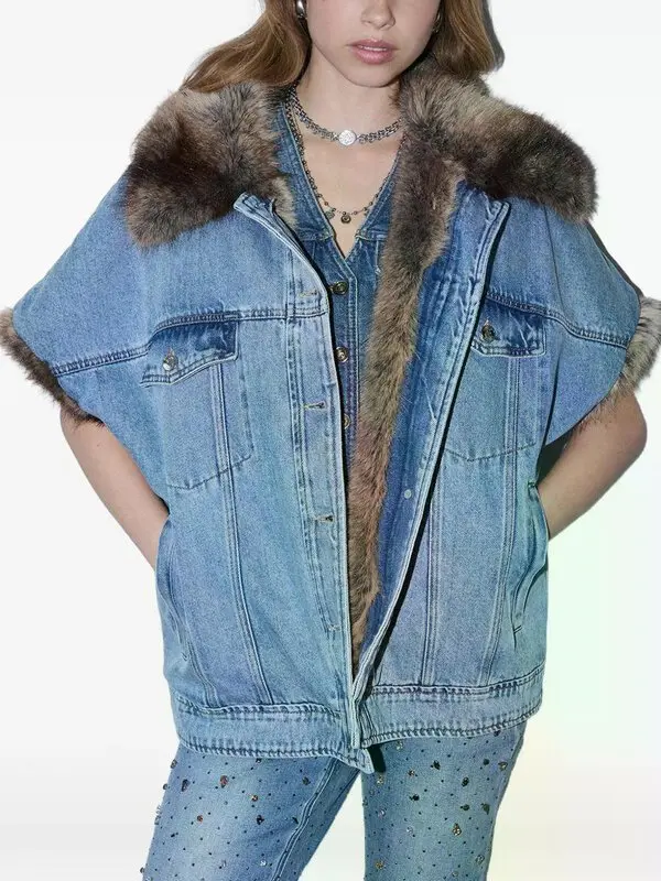 Liu Jo Denim Vest With Teddy Details