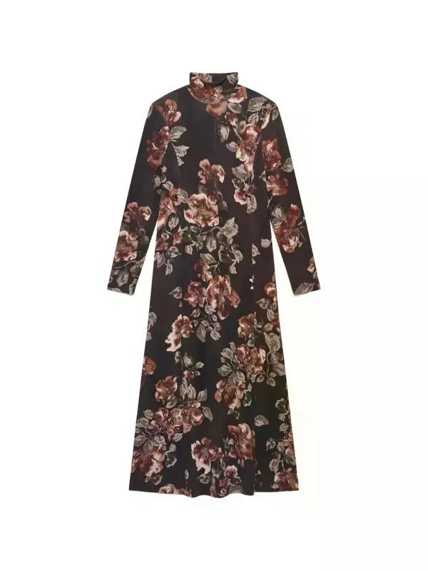 Malìparmi Frosted Blossom Turtleneck Shift Midi Dress