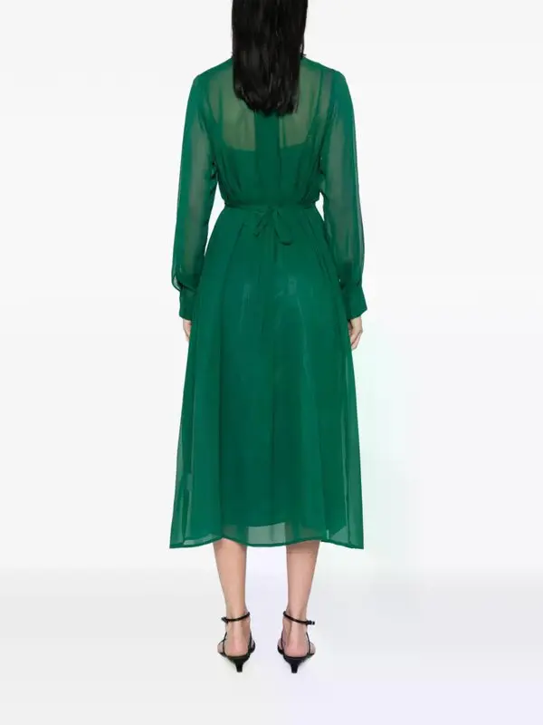 PSOPHIA Ruffled-trim Long-sleeve Midi Dress