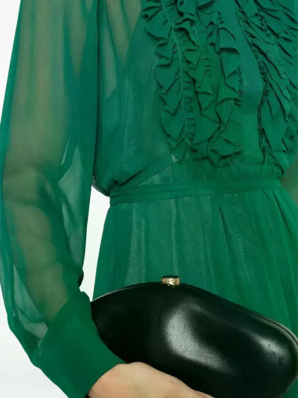 PSOPHIA Ruffled-trim Long-sleeve Midi Dress