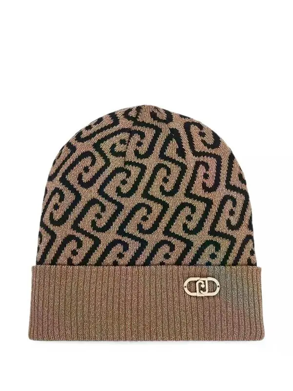Liu Jo Monogram-pattern Ribbed-trim Beanie Hat - Neutrals
