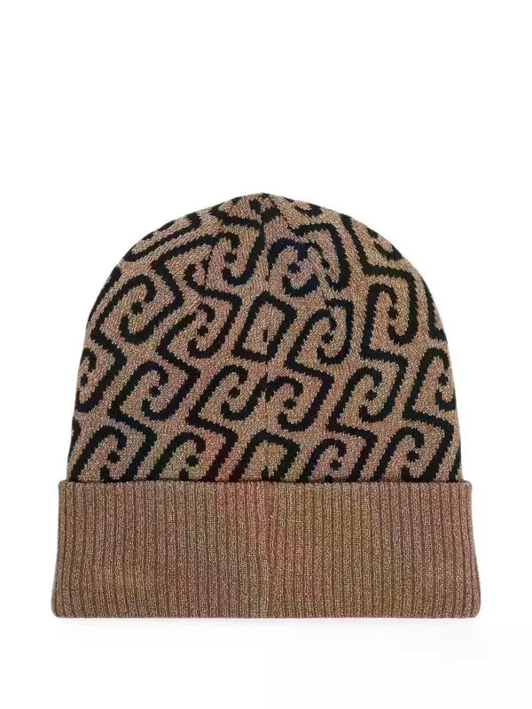 Liu Jo Monogram-pattern Ribbed-trim Beanie Hat