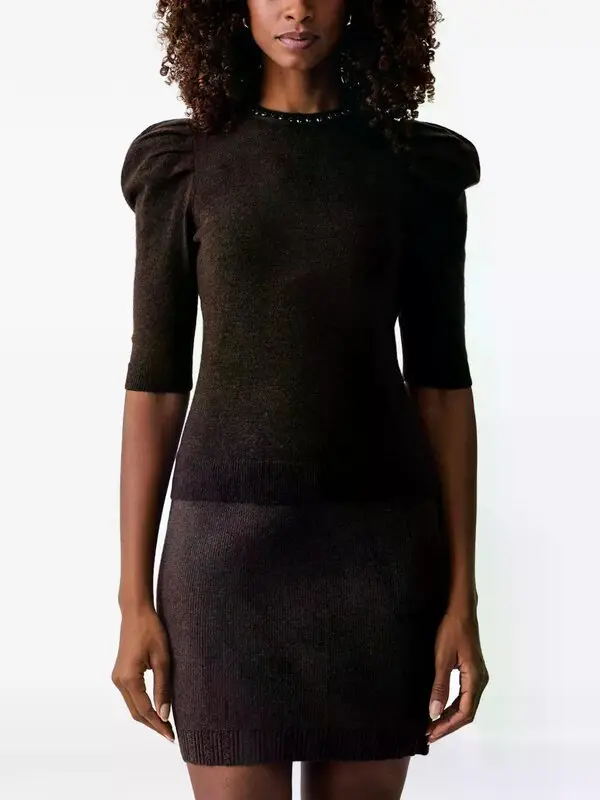 TWINSET Embellished Puff-sleeve Sweater - Brown