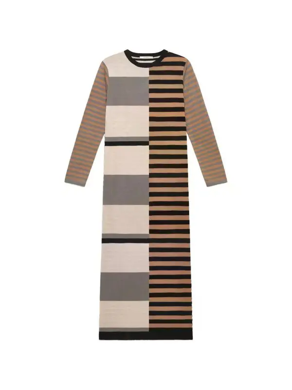 Malìparmi Rhythm Block Intarsia-knit Long-sleeved Maxi Dress - Brown