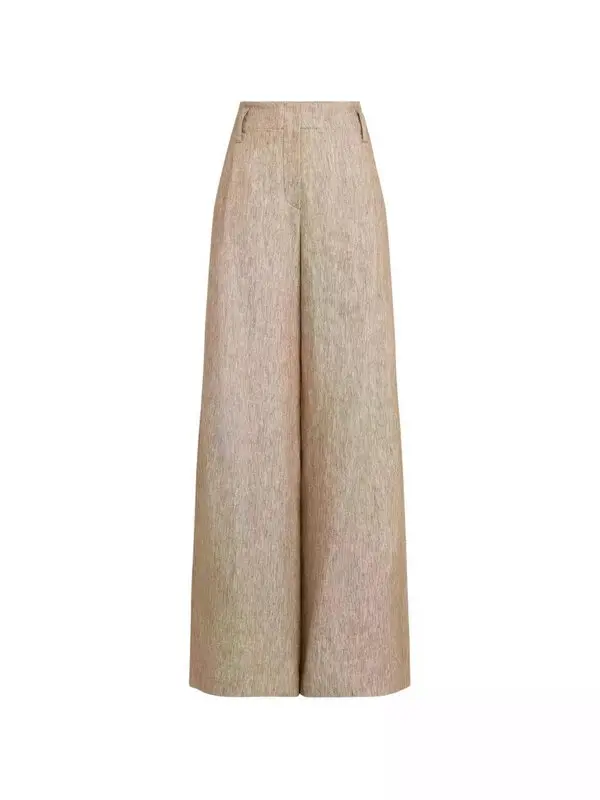Brunello Cucinelli Linen-denim Pleated A-line Trousers With Monili - Neutrals
