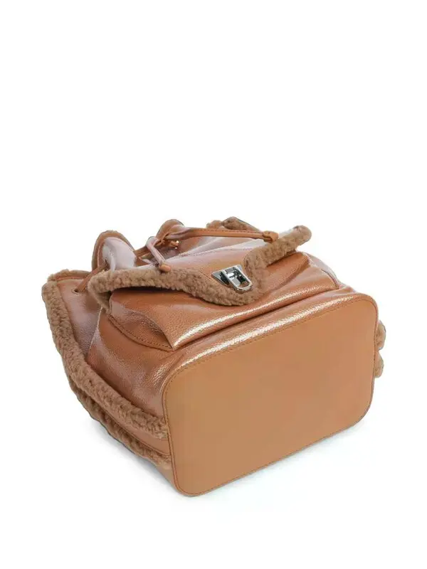 COCCINELLE Beat Generation Shearling-trim Leather Bucket Bag - Brown