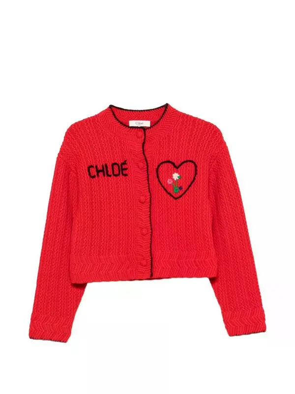 Chloé Logo-embroidered Cable-knit Cardigan