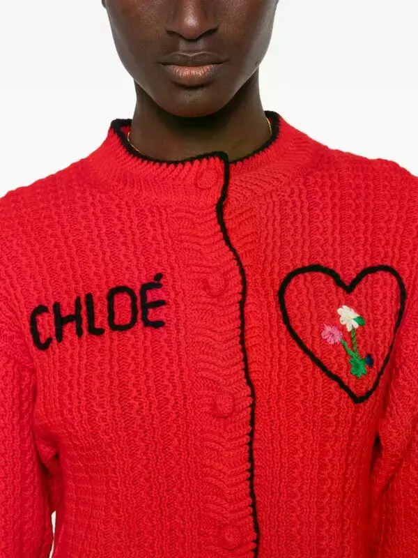 Chloé Logo-embroidered Cable-knit Cardigan