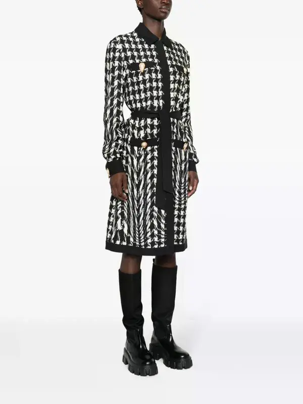 Moschino Morphed-button Houndstooth Shirtdress