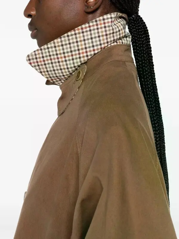 ELEH Gingham-collar Raglan-sleeve Coat