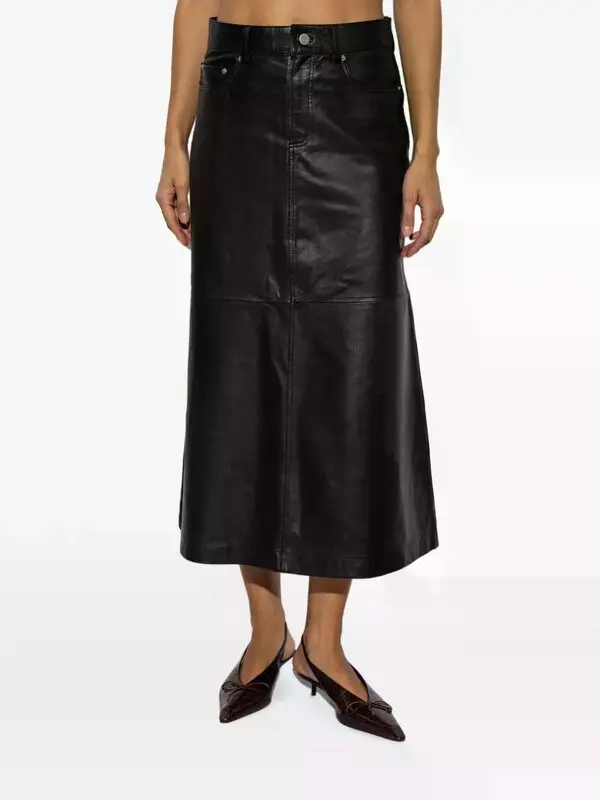 BY MALENE BIRGER Solene Leather Midi Skirt - Black