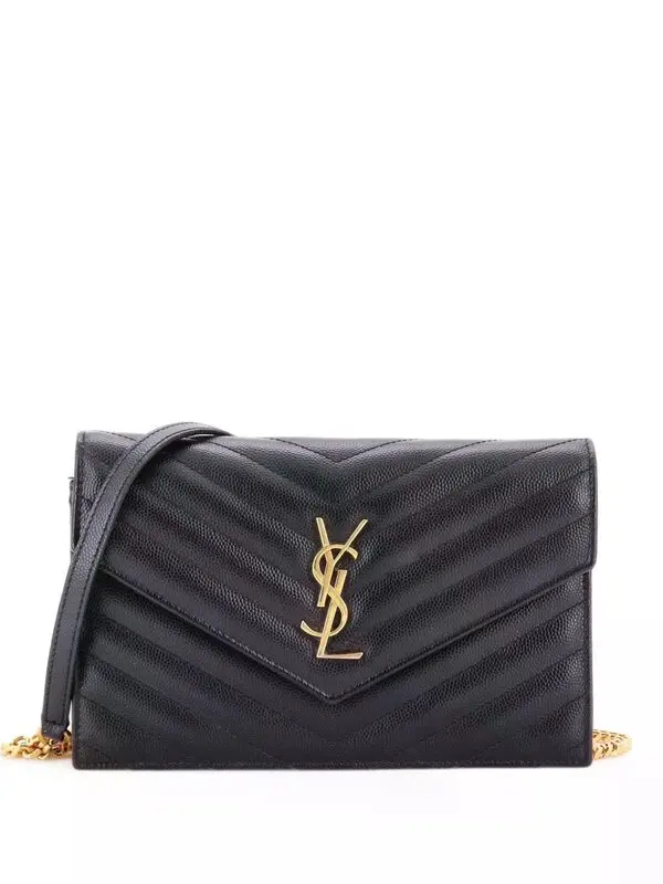 Saint Laurent Classic Monogram Wallet On Chain Matelasse Chevron Leather Small Crossbody Bag - Black